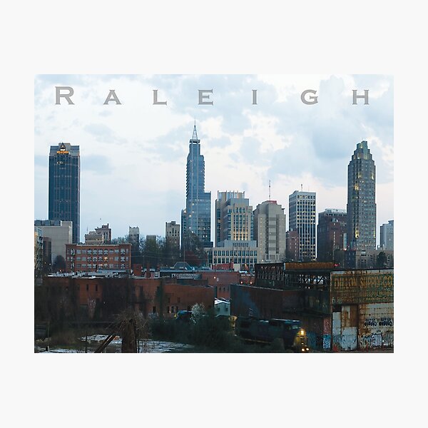 "Raleigh NC cityscape photograph from Boylan Ave bridge at sunset ...