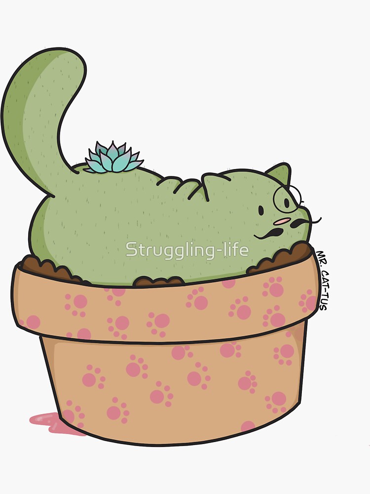 "Prickly Mr. Cat-tus" Sticker for Sale by Struggling-life | Redbubble