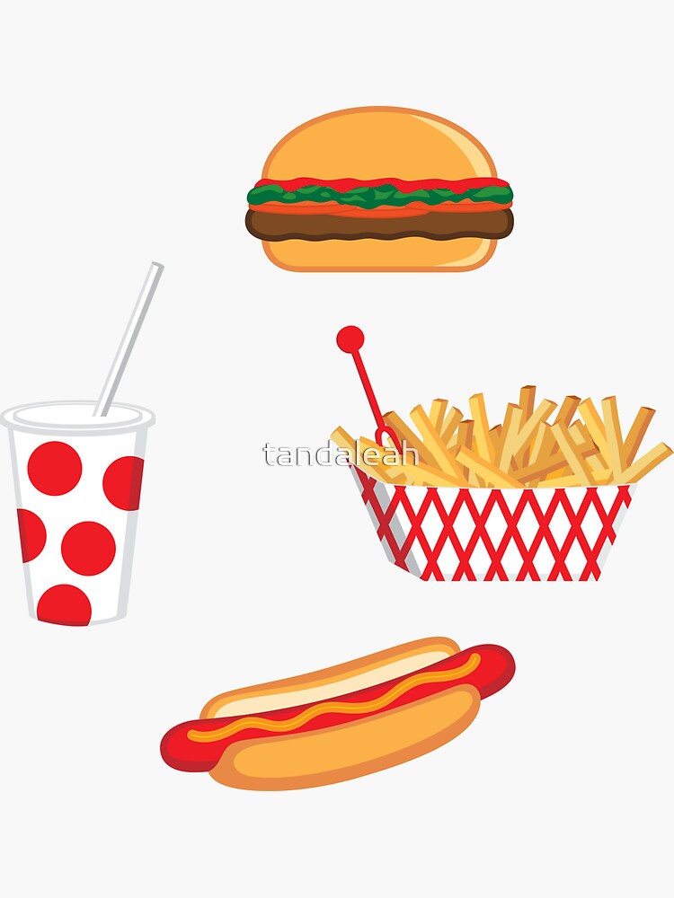 "Fast Food Street food retro collection hamburger, fries, hot dog, soda ...
