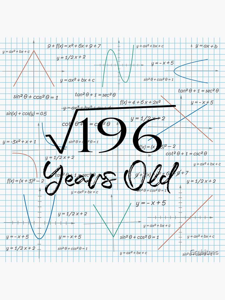 "Square Root Of 196 - Funny 14th Birthday 14 Years Old Math design ...