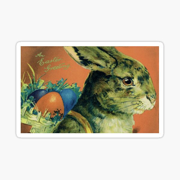 "Vintage Easter Greeting Illustration / Easter Bunny" Sticker for Sale ...