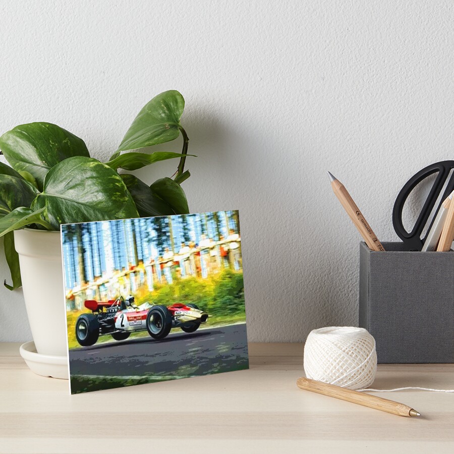 "Jochen Rindt flying over Flugplatz at the Nurburgring" Art Board Print ...