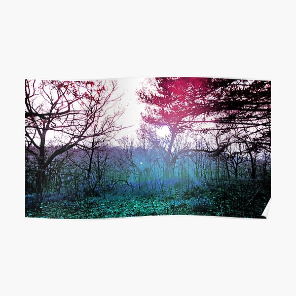 "Blue Magenta Spooky Fantasy Forest Landscape Silhouette " Poster for ...
