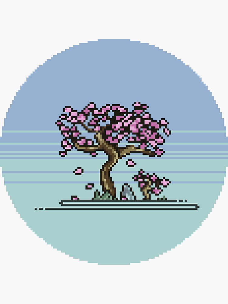 "Sakura Cherry Blossom Pixel Art" Sticker for Sale by calfromkansas ...