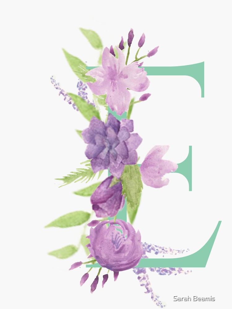"Purple Watercolour Floral, Letter E" Sticker for Sale by Sarahb1981 ...