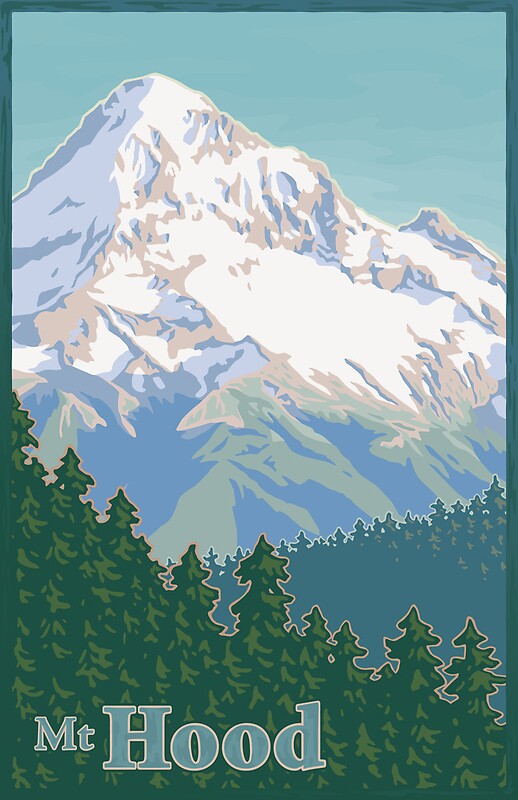 "Vintage Mount Hood Travel Poster" by mitchfrey | Redbubble
