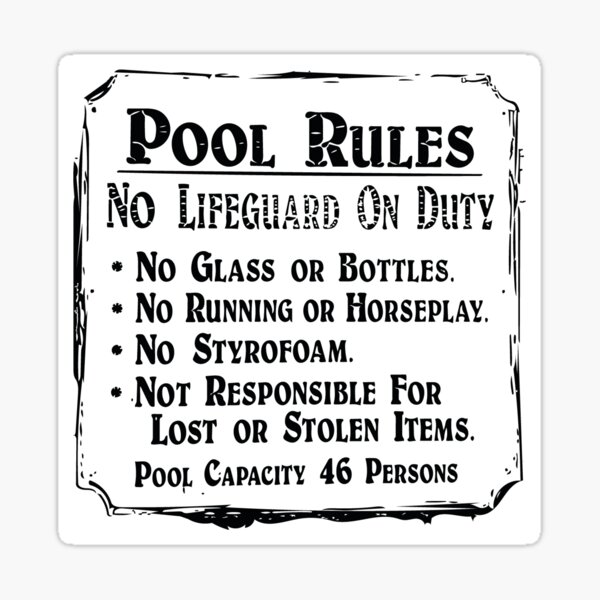 "Pool Rules Plate" Sticker for Sale by Nikodrys | Redbubble
