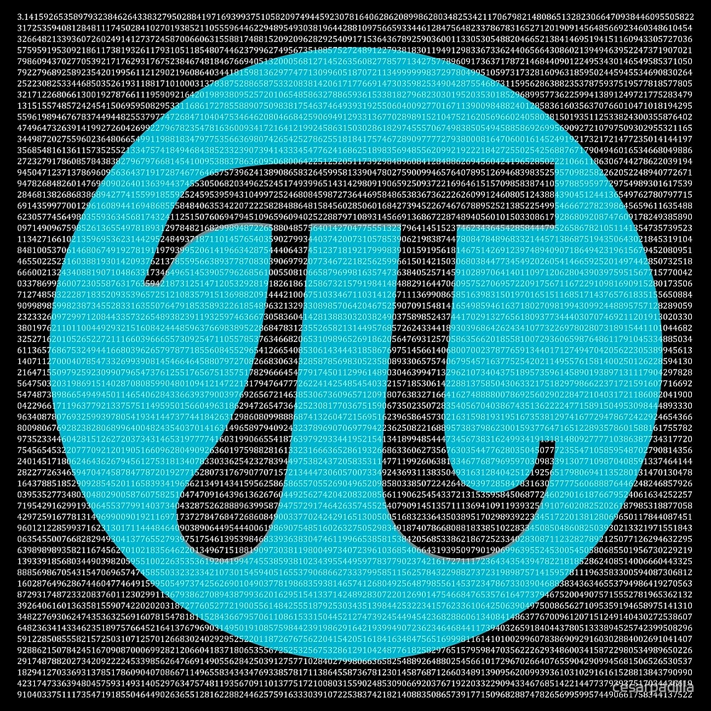  First 10 000 Digits Of Pi Blue On Black By Cesarpadilla Redbubble