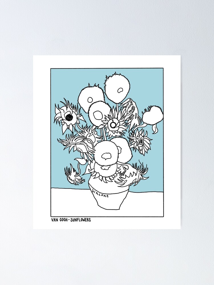 "Van Gogh - Sunflowers Line Drawing" Poster for Sale by luciddreame ...
