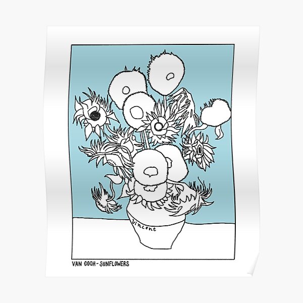 "Van Gogh - Sunflowers Line Drawing" Poster for Sale by luciddreame ...