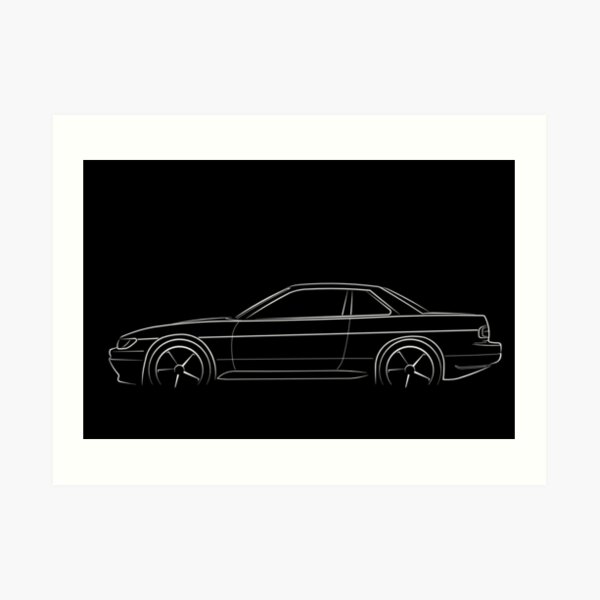 "1989 Nissan Silvia S13 - profile stencil, white" Art Print by mal ...
