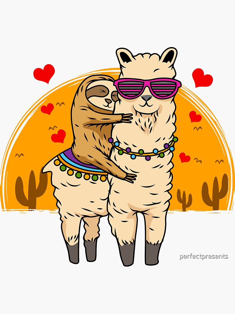 "Sloth Riding Llama Cute Fluffy Lama & Sleepy Sloth" Sticker for Sale ...