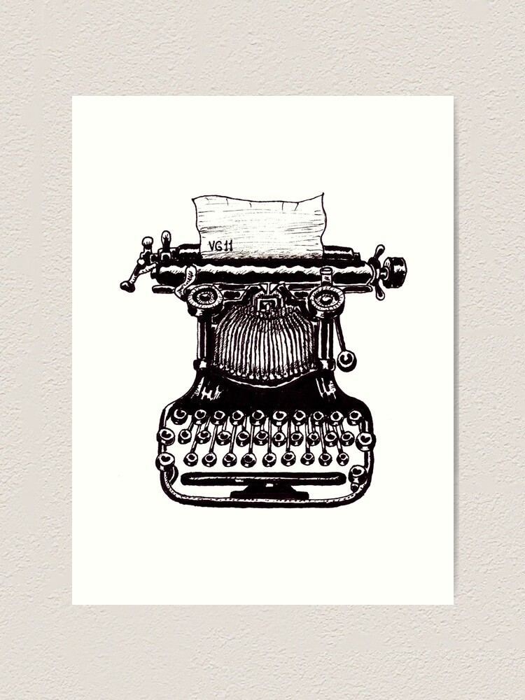"Vintage Typewriter black and white pen ink drawing" Art Print for Sale ...