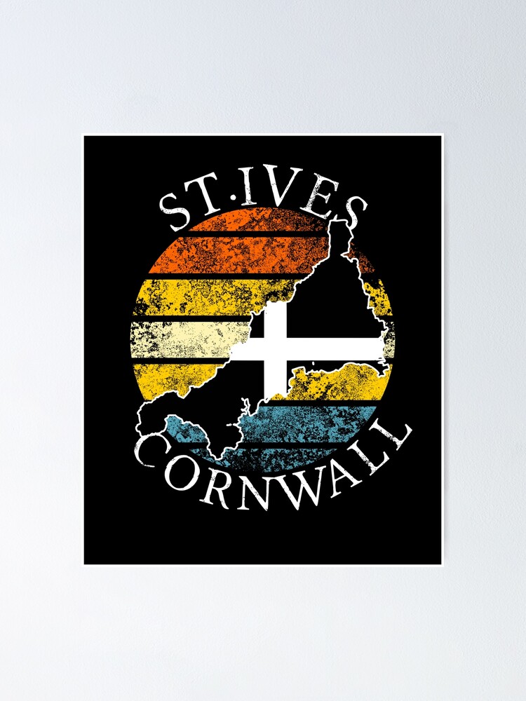 "St Ives Cornwall with Cornish Map & Flag with Retro Distressed Effect ...