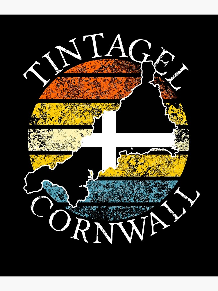 "Tintagel Cornwall with Cornish Map & Flag with Retro Distressed Effect ...