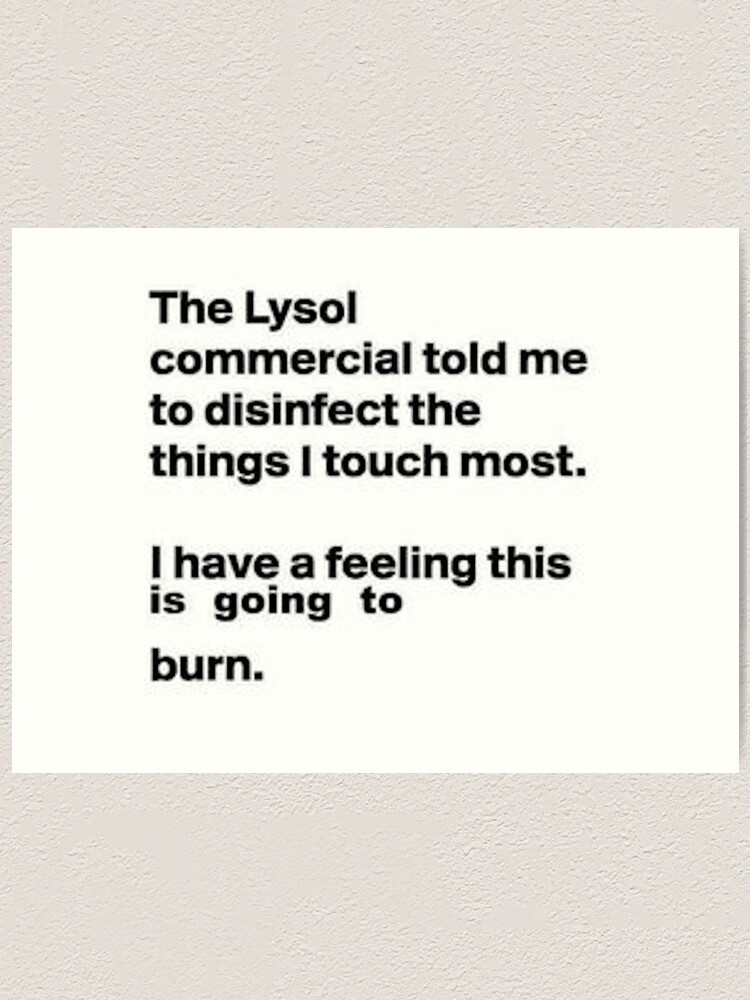 "Lysol, disinfect, burn, funny, coronavirus, meme," Art Print by ...
