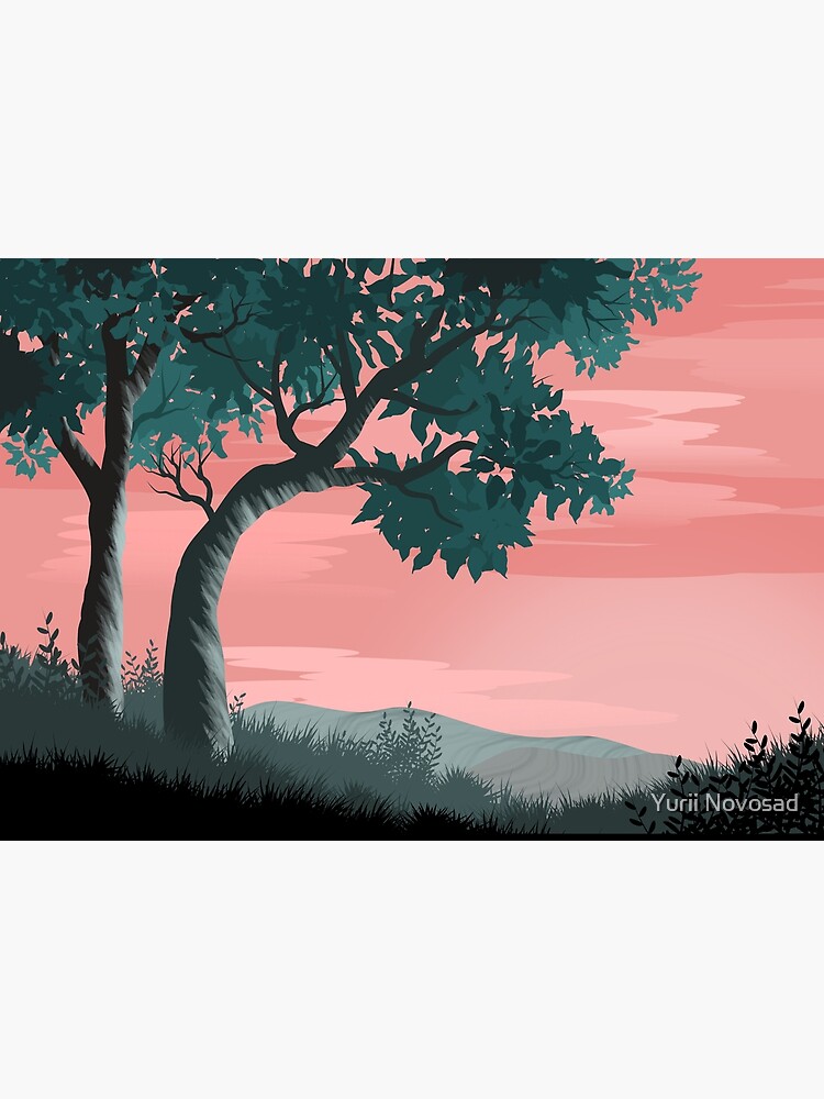 "Nature landscape pink sky green trees" Photographic Print by ...