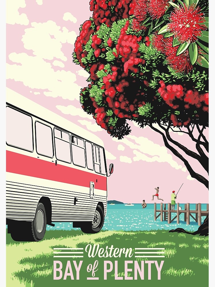 "Bedford Bus + Pohutukawa" Art Print for Sale by rossmurray | Redbubble