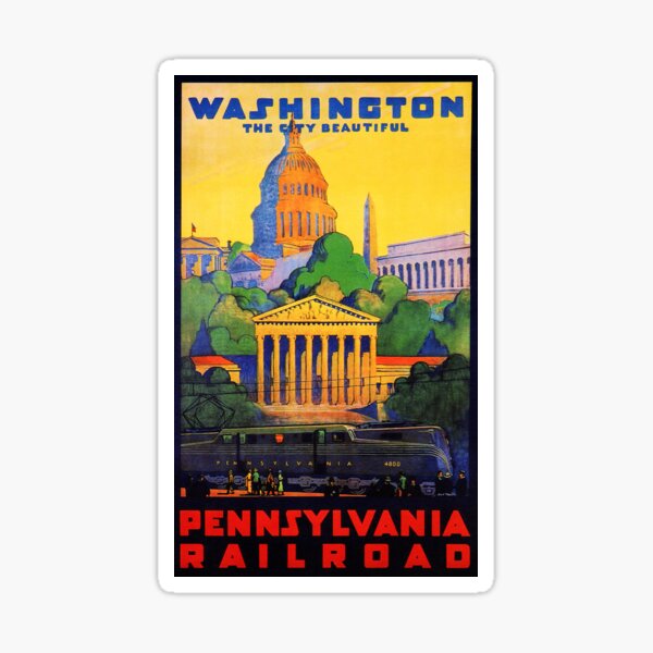 "WASHINGTON USA WHITE HOUSE Pennsylvania Railroad Vintage Travel Poster ...