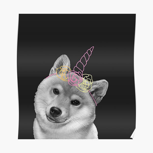 "shiba inu with unicorn hairband" Poster by Lexthellamasart | Redbubble