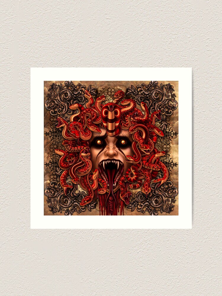 "Gothic Horror Screaming Medusa - Beige" Art Print for Sale by ...