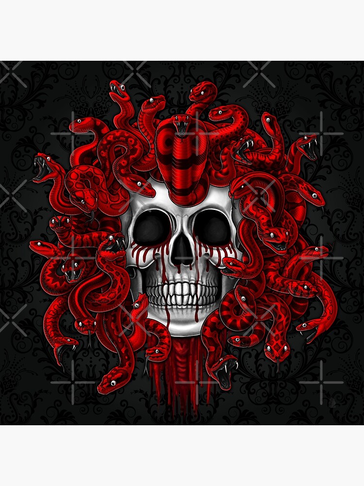 "Gothic Medusa Skull, Blood Red Snakes - Black" Art Print for Sale by ...