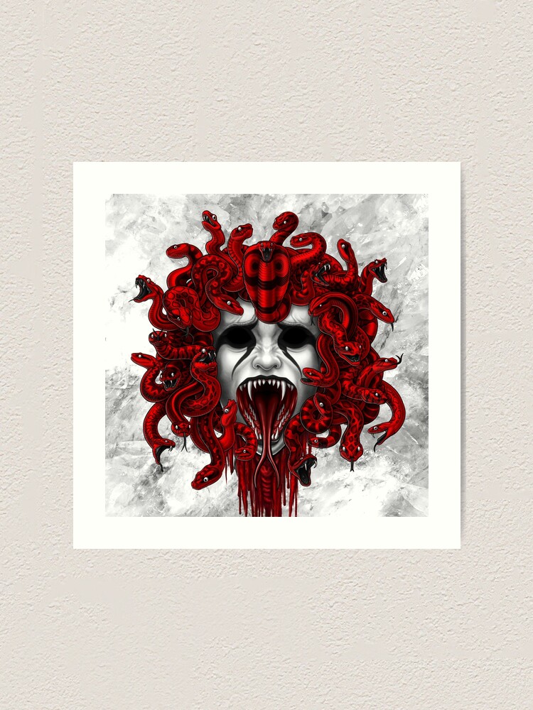 "White Goth Screaming Medusa, Blood Red Snakes" Art Print for Sale by ...
