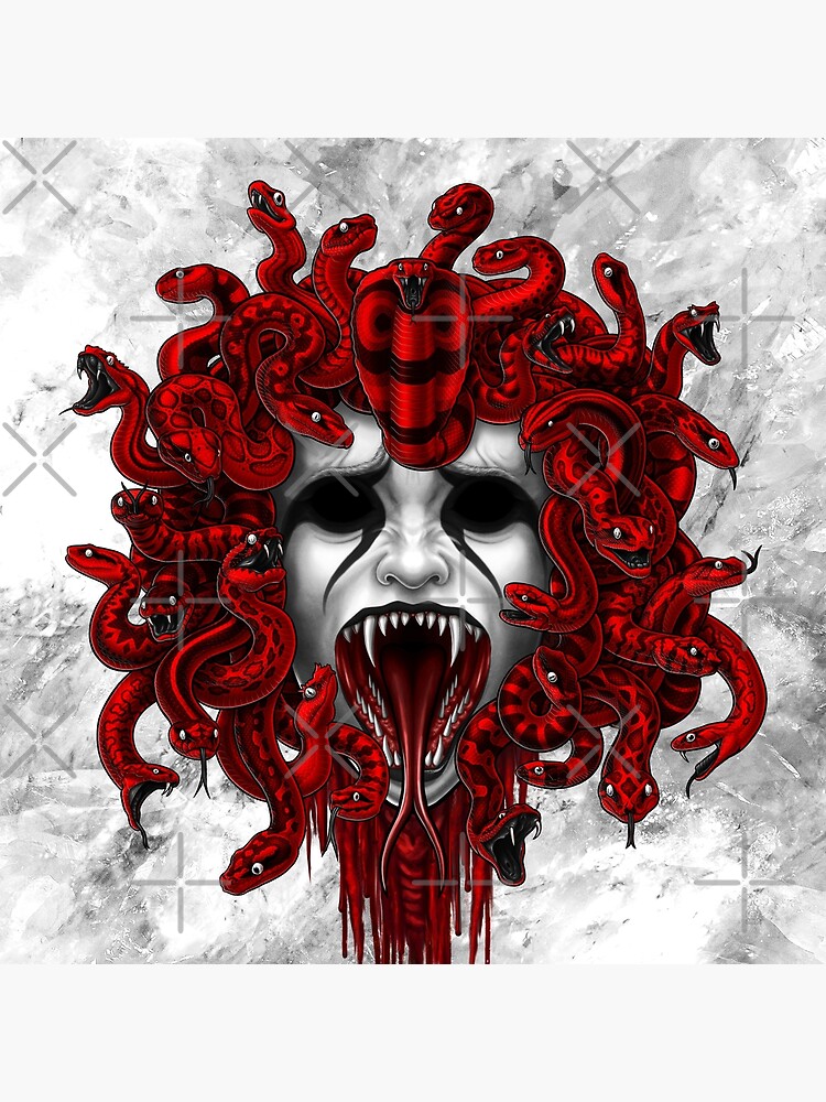 "White Goth Screaming Medusa, Blood Red Snakes" Art Print for Sale by ...
