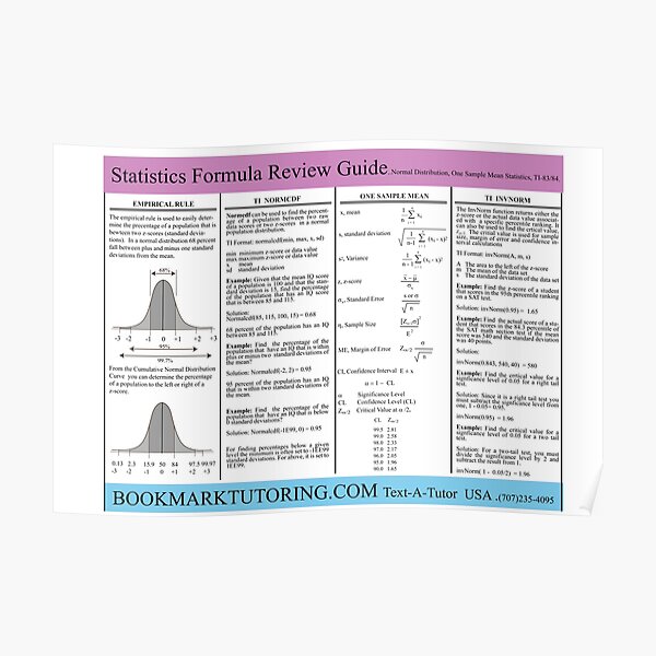 Póster «Guía de revisión de fórmulas de estadísticas de AP: The StatisticsMatrix en Redbubble ...