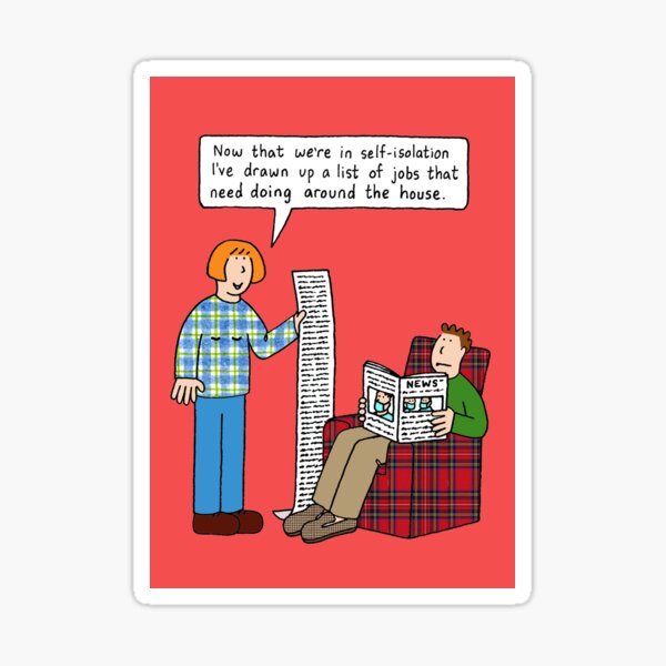 "Covid 19 Self-isolation Cartoon Couple Humor" Sticker for Sale by ...