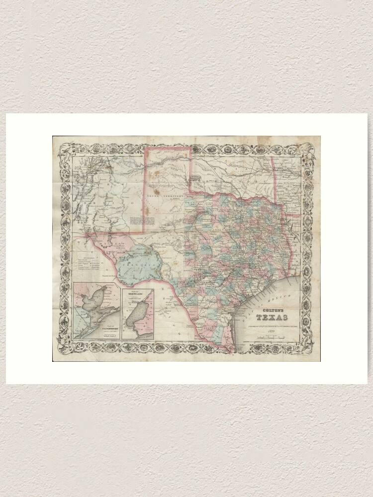 "Vintage Map of Texas (1870)" Art Print by BravuraMedia | Redbubble