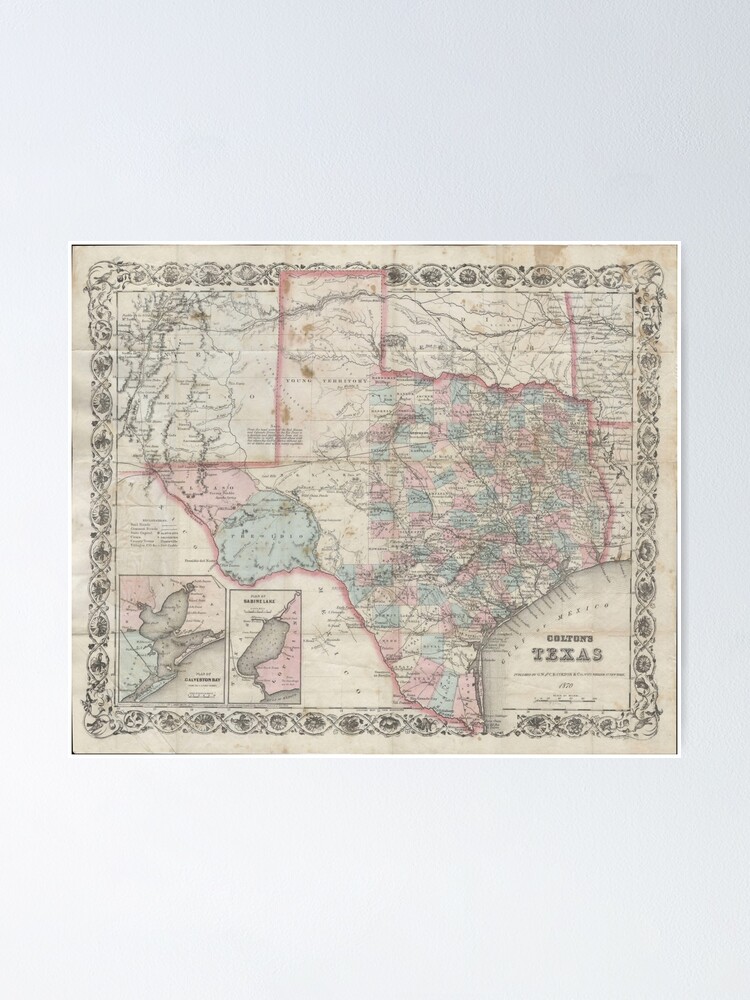 "Vintage Map of Texas (1870)" Poster by BravuraMedia | Redbubble