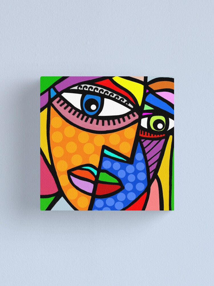 "Funky Abstract Style Art Face with Dots and Stripes" Canvas Print for ...