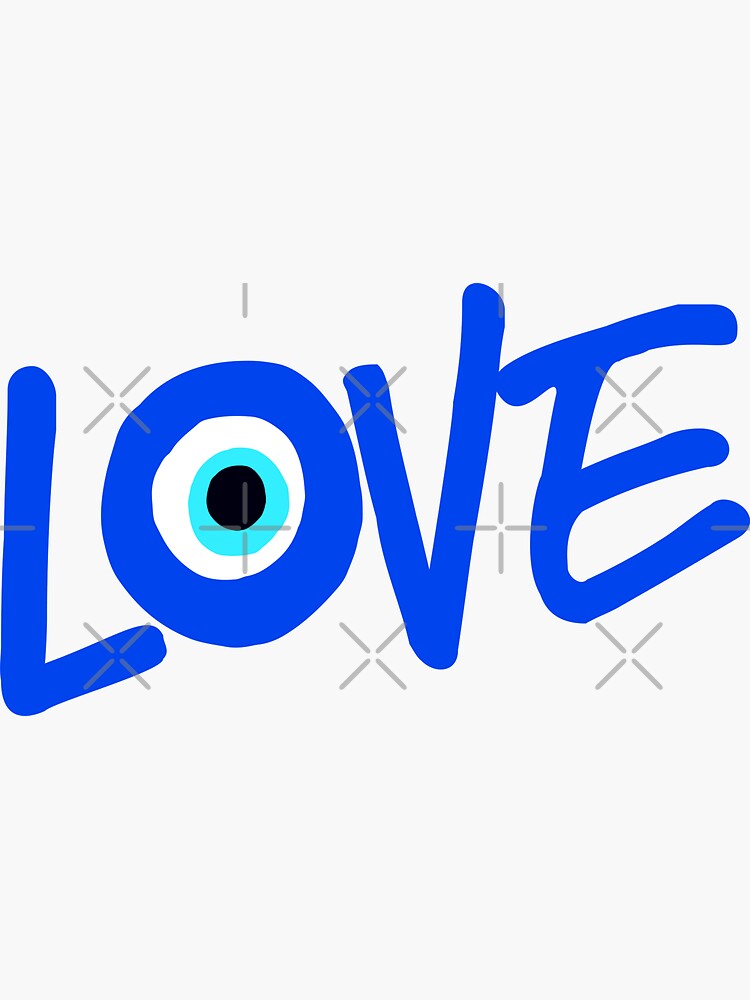 "Love Word Art | Greek Eye Colourful Blue LOVE Graphic" Sticker for ...