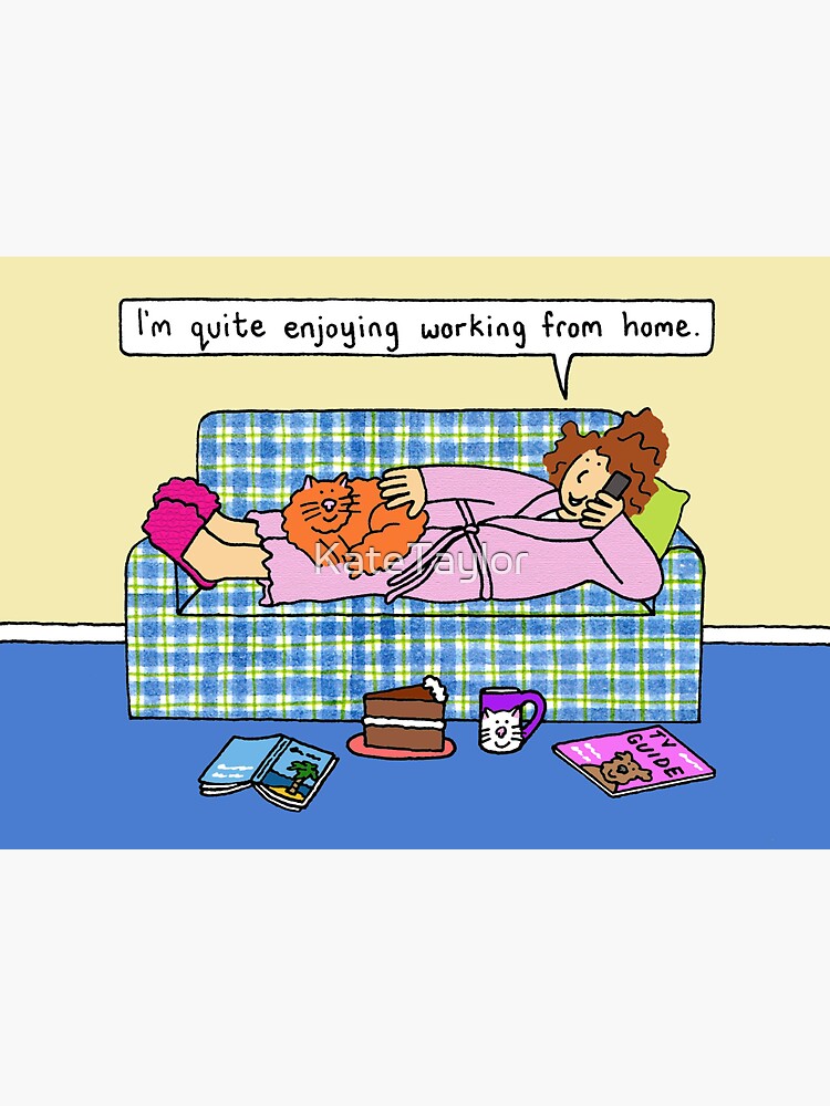 "Working from Home Self-isolation Cartoon Humor" Sticker by KateTaylor ...