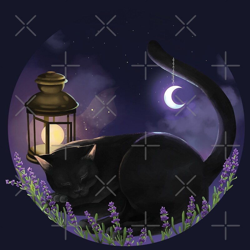 "Cosmic Witch with Familiar Cat surrounded with sun and moon" by ...