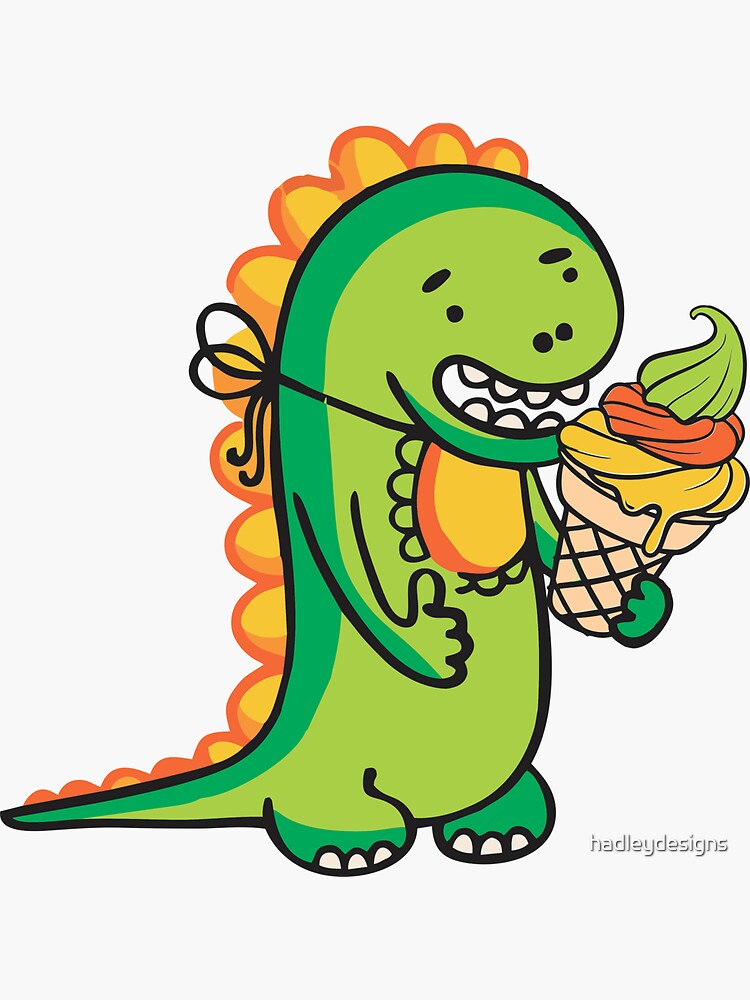 "T rex dinosaur eating ice cream cone funny ice cream gift" Sticker by ...
