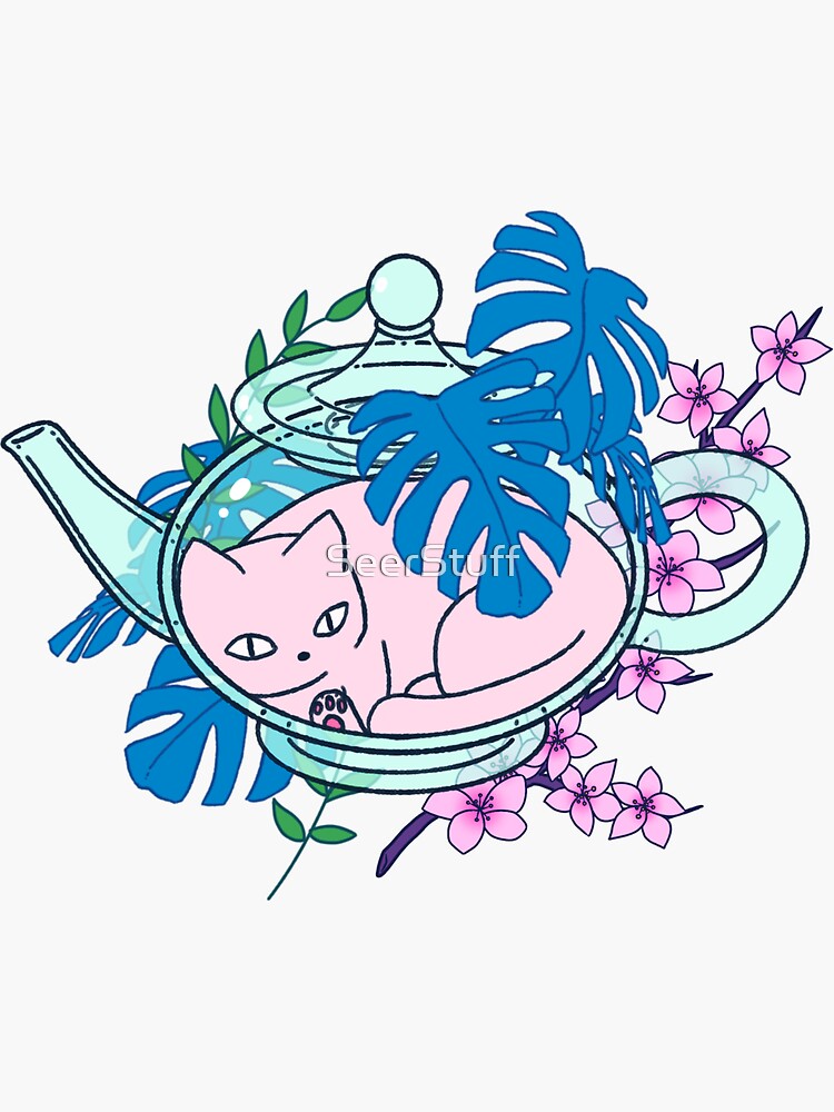 "Cat Tea" Sticker for Sale by SeerStuff | Redbubble
