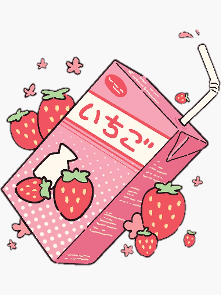 Cute Japanese Kawaii Strawberry Juice Sticker For Sale By Franciscoie