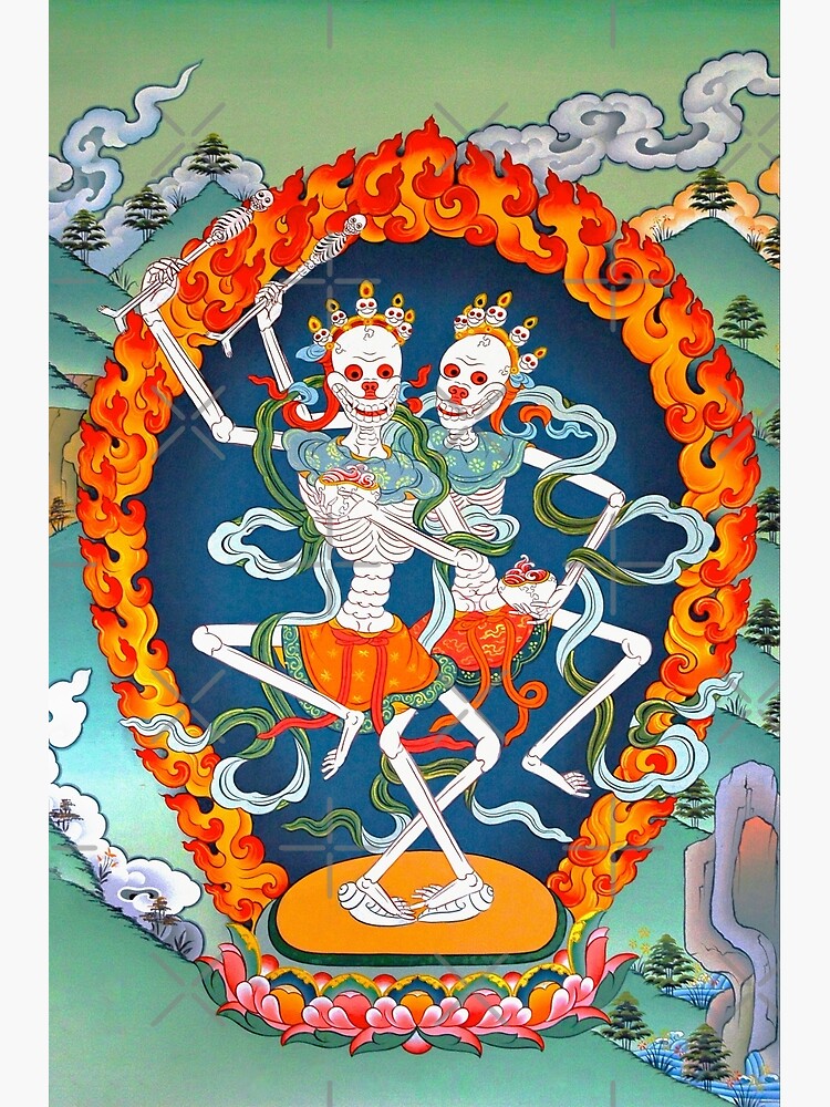 "Citipati Tibetan Buddhist Thangka - Dancing Skeletons - Poster" Framed ...