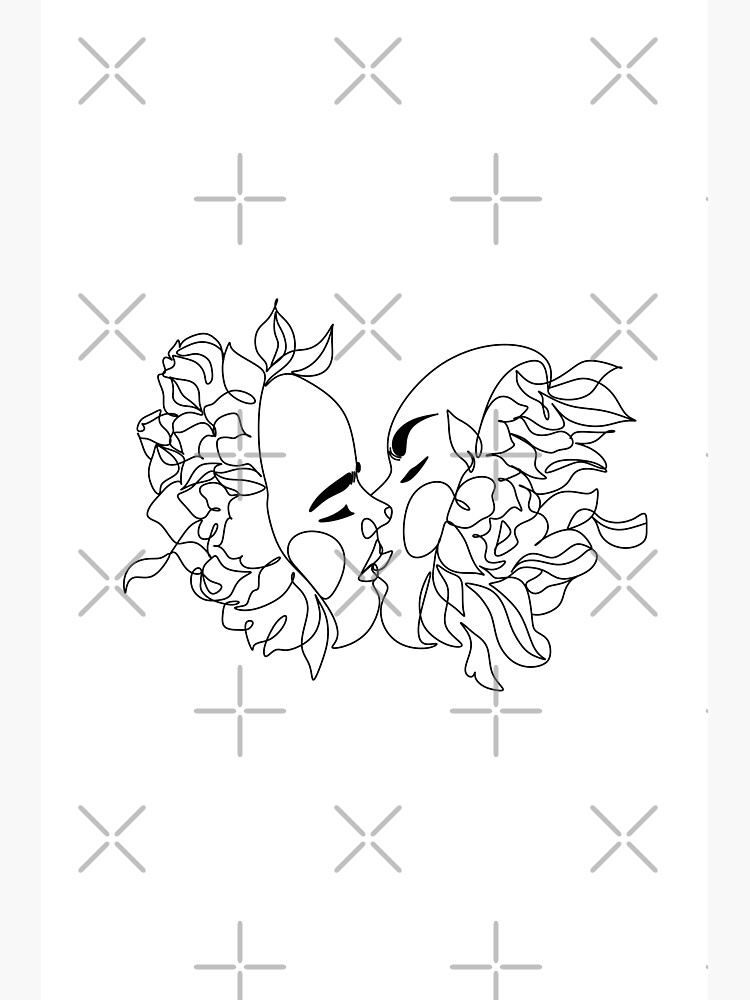 Couple Line Illustration Love Print Minimalist People 2 Faces Man