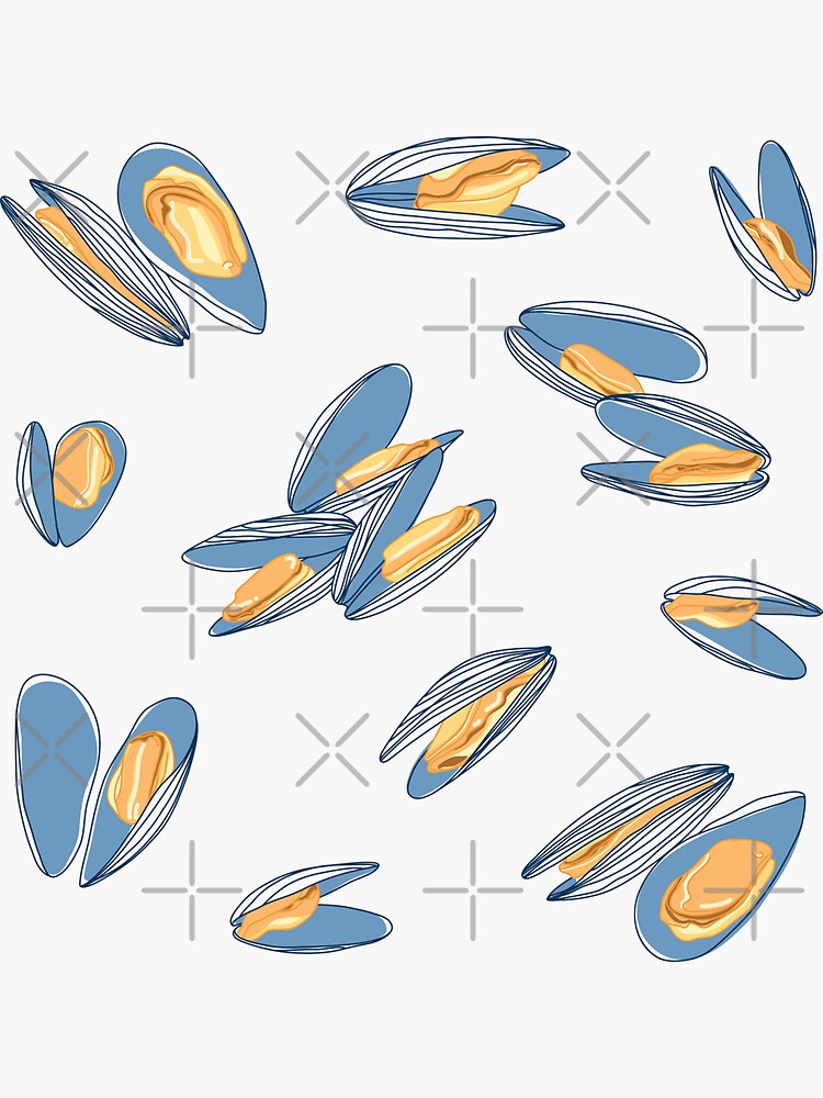 "Mussel Sketch Drawing. Seafood Love Design" Sticker for Sale by ...
