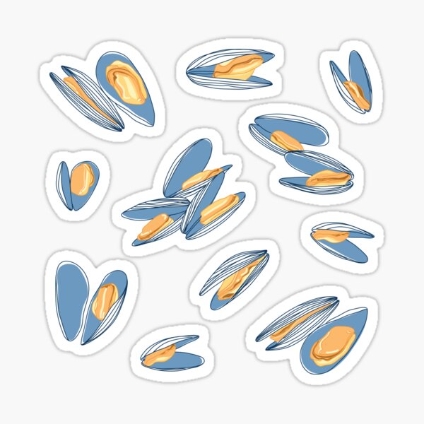 "Mussel Sketch Drawing. Seafood Love Design" Sticker for Sale by ...