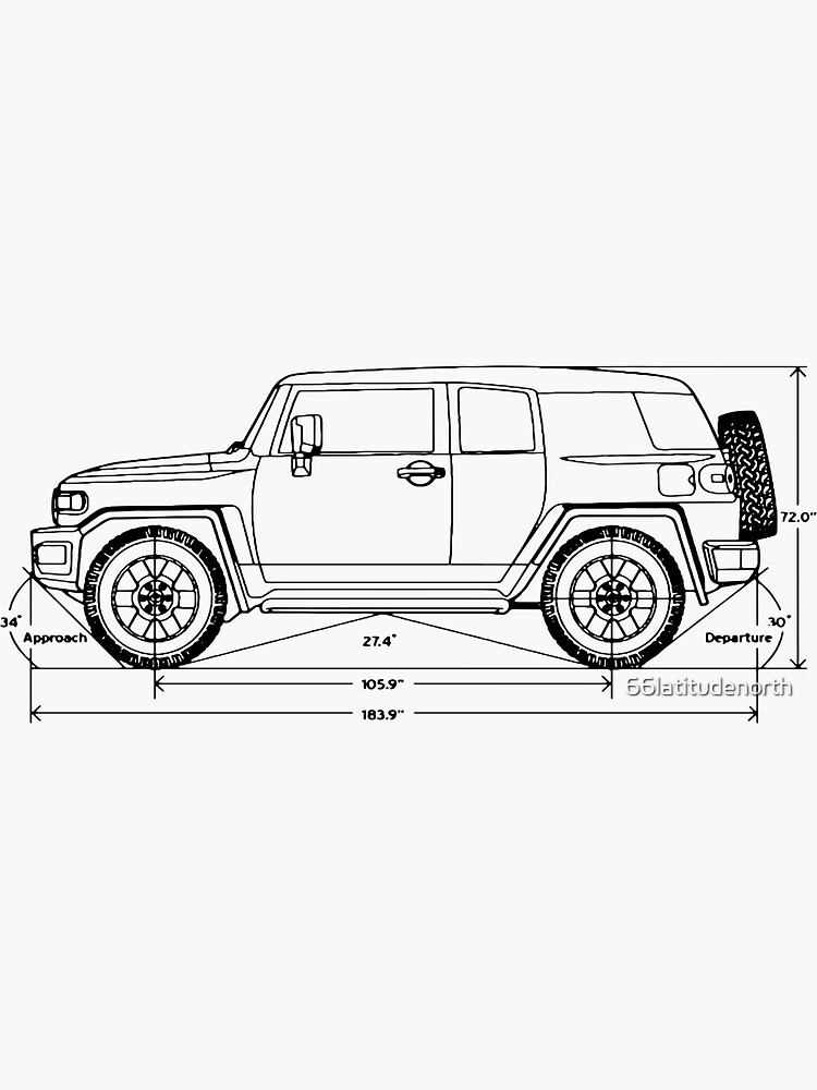 "FJ Cruiser car dimensions" Sticker for Sale by 66latitudenorth | Redbubble