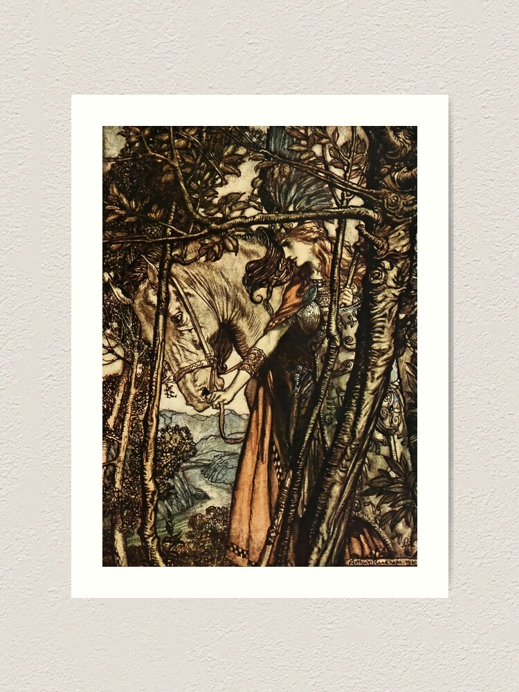 Brunhilde Led Her Horse” by Arthur Rackham" Art Print for Sale by ...