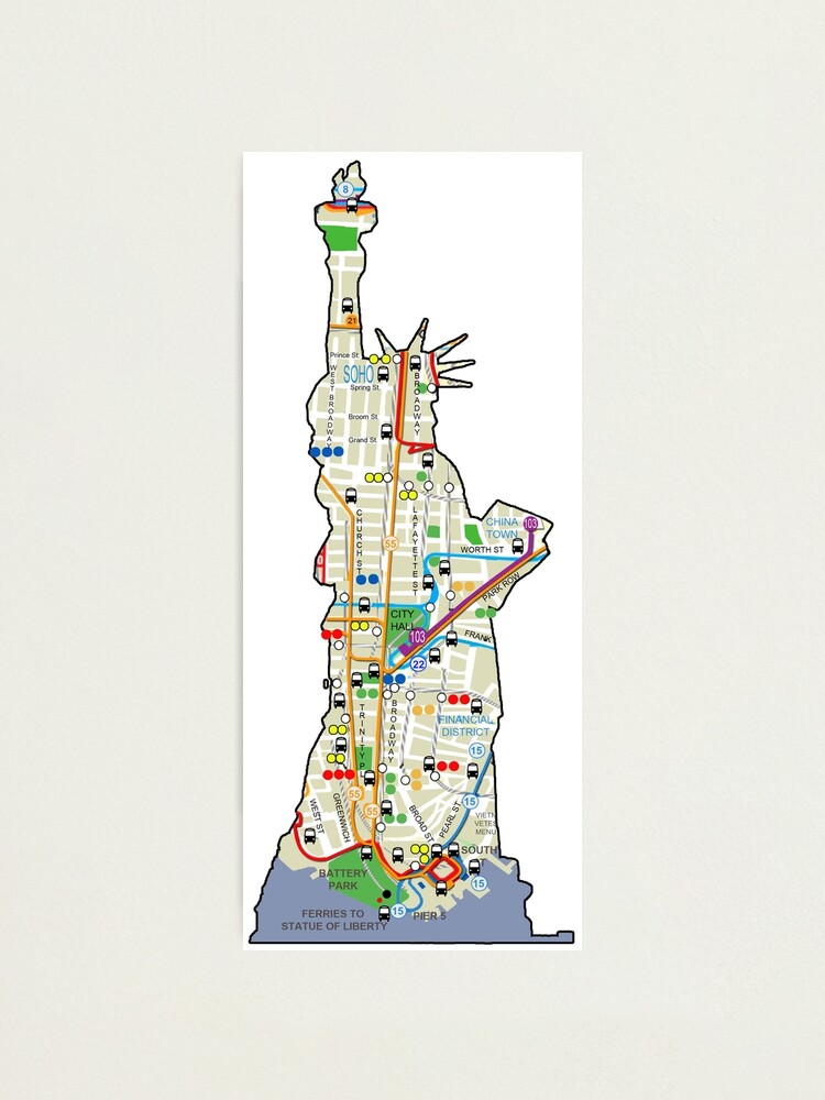 "New York City subway bus map Statue of liberty style" Photographic ...