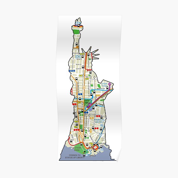 "New York City subway bus map Statue of liberty style" Poster for Sale ...