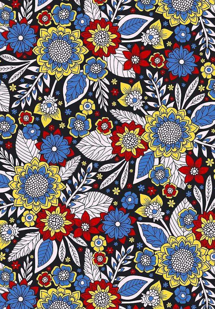 "Red, Yellow & Blue Floral Pattern - Primary Colors" by somecallmebeth ...