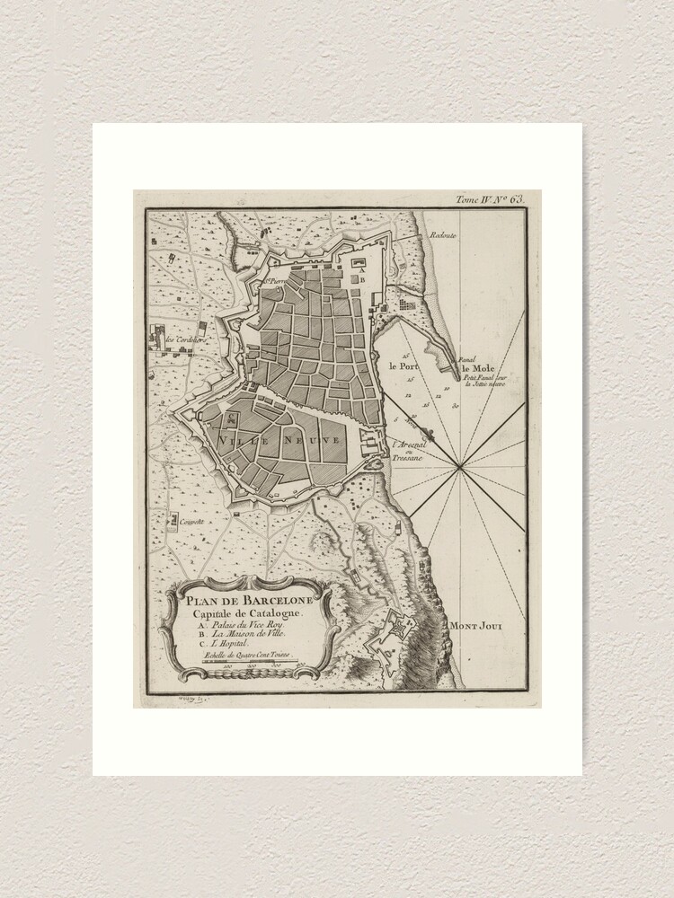 "Vintage Map of Barcelona Spain (1764)" Art Print by BravuraMedia ...