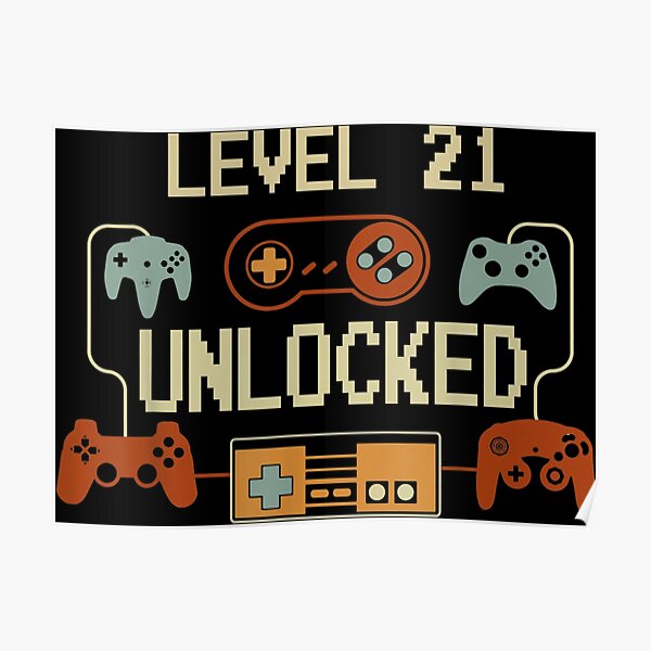 "Level 21 Unlocked 21 Years Old Vintage Gamer 21th Birthday gifts ...